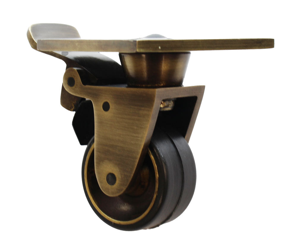 Plate Brake Castor in Solid Brass with Antique Finish – Heritage Components